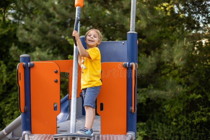 Cute Child, Playing on the Playground, Boy Playing Stock Image - Image ...