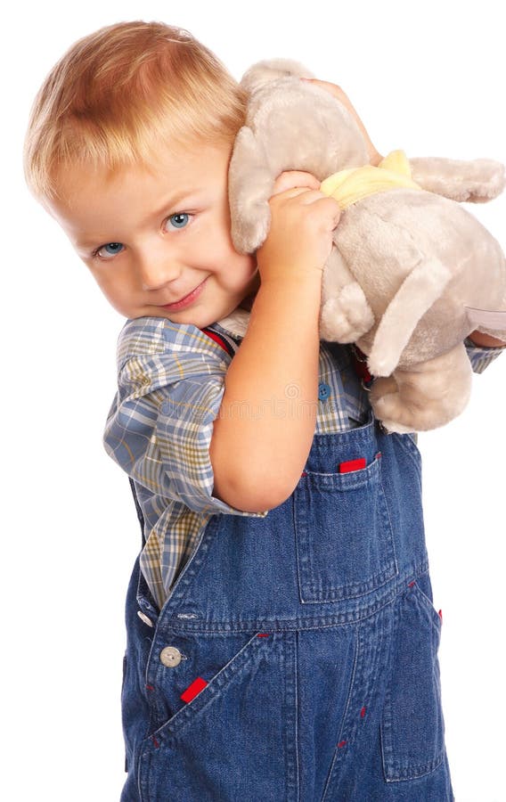 Cute child with plush toy stock photo. Image of tape, eyed - 3826986