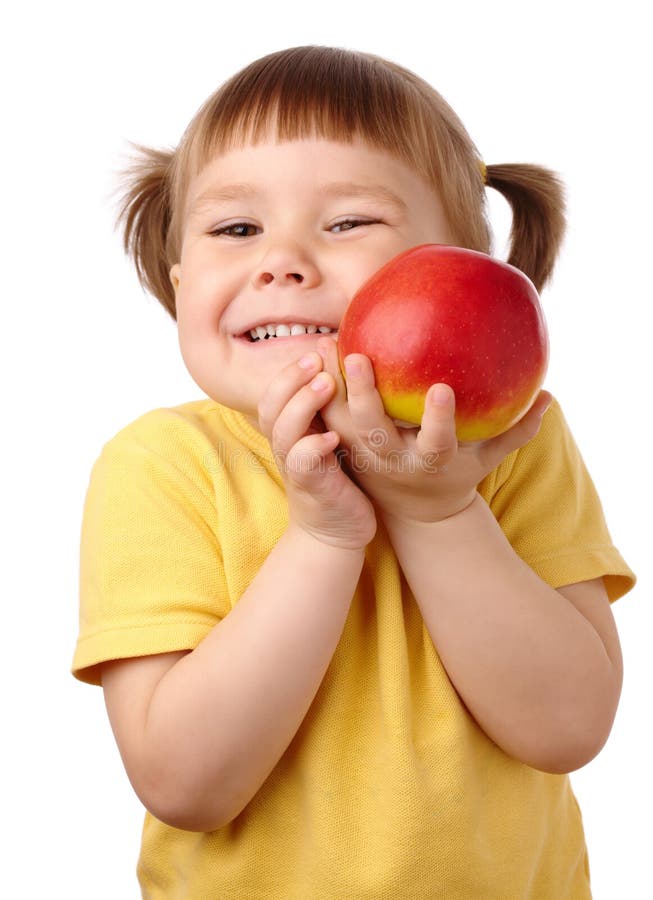 Cute child with red apple stock photo. Image of healthy - 16527996