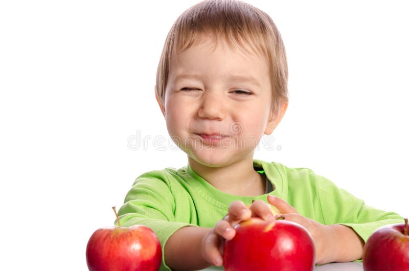 Cute child with red apples stock image. Image of healthy - 72091893