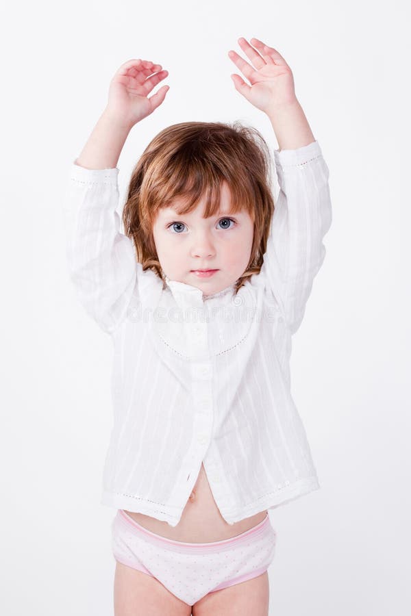 Cute Child Standing with Hands Up Stock Image - Image of standing ...