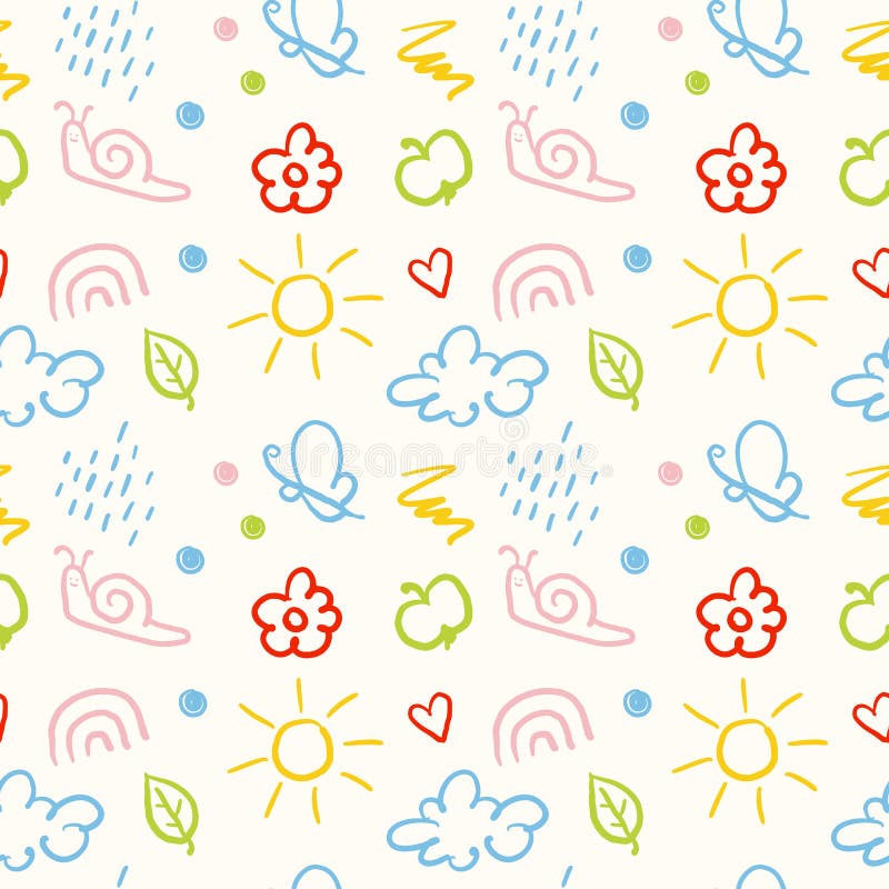 Cute Childish Doodle Seamless Pattern. Simple Vector Illustration Stock ...