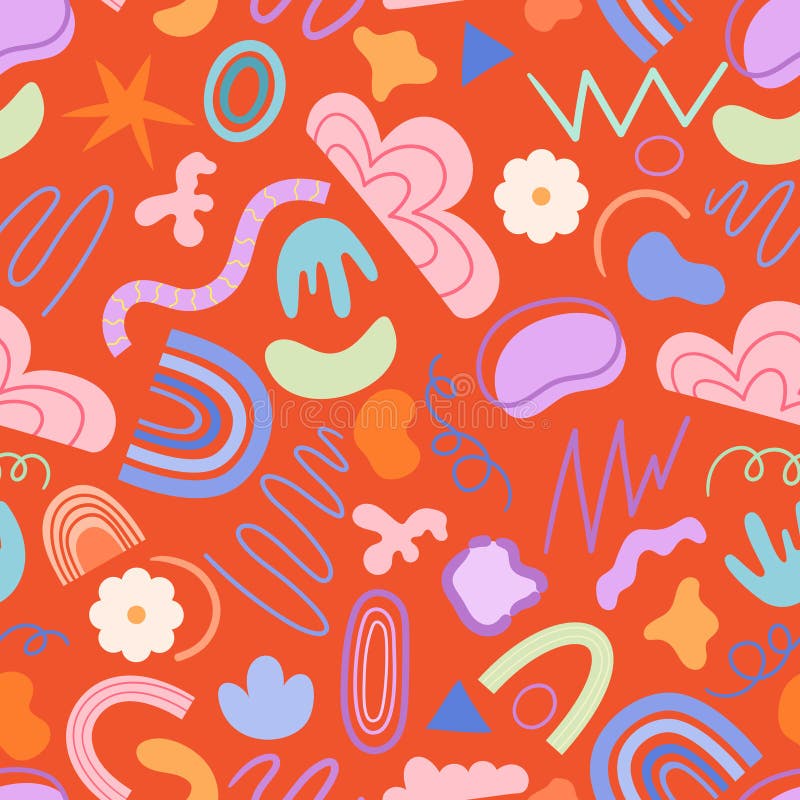 Cute Childish Drawing Seamless Pattern with Doodle Elements, Vibrant ...