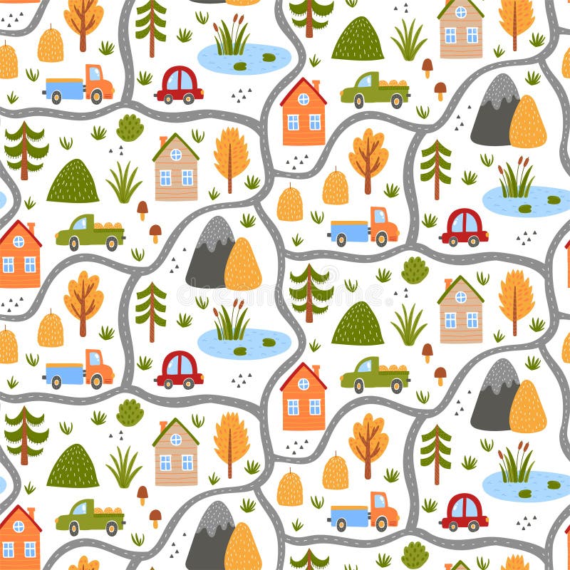 Cute Childish Map Colorful Seamless Vector Pattern Stock Vector ...