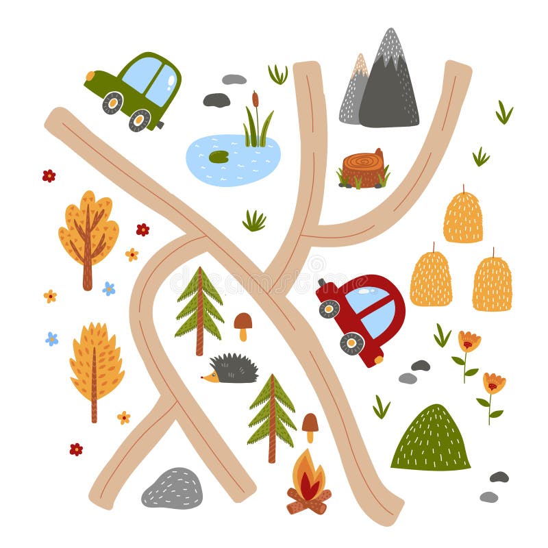 Cute Childish Map Road and Forest Vector Set Stock Vector ...