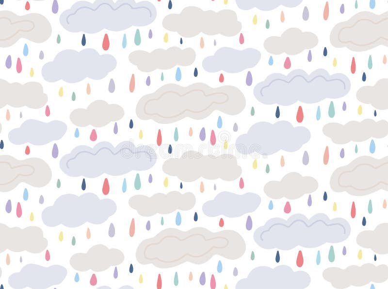 Cute Childish Pattern with Coloful Drop and Cloud on a White Background ...
