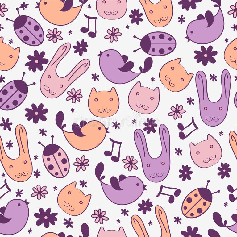 Cute Childish Seamless Pattern Stock Vector - Illustration of ladybird ...