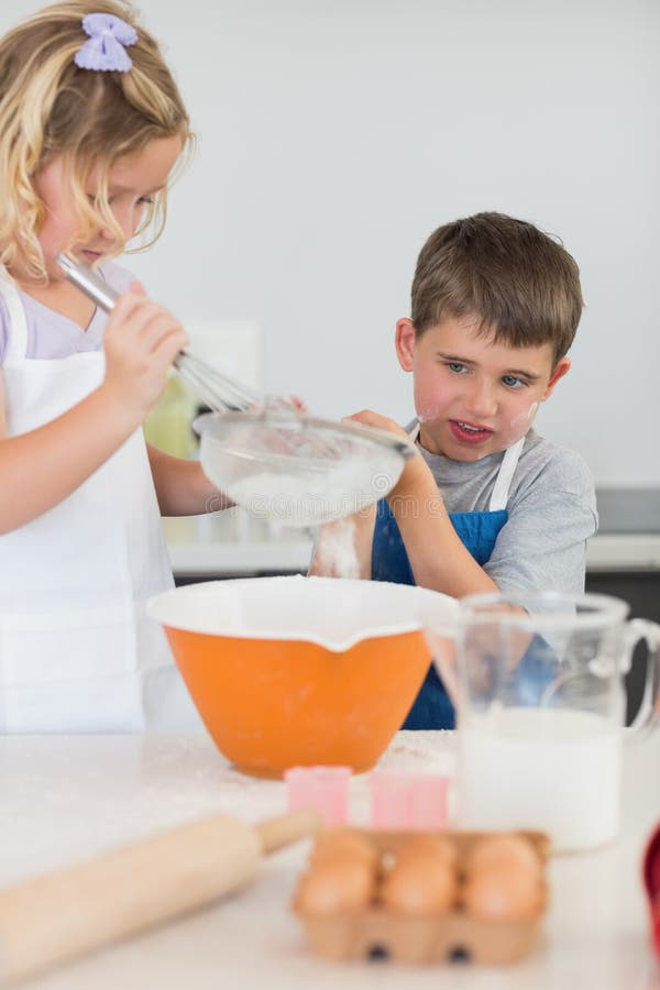 Cute Children Baking Cookies in Kitchen Stock Image - Image of siblings ...