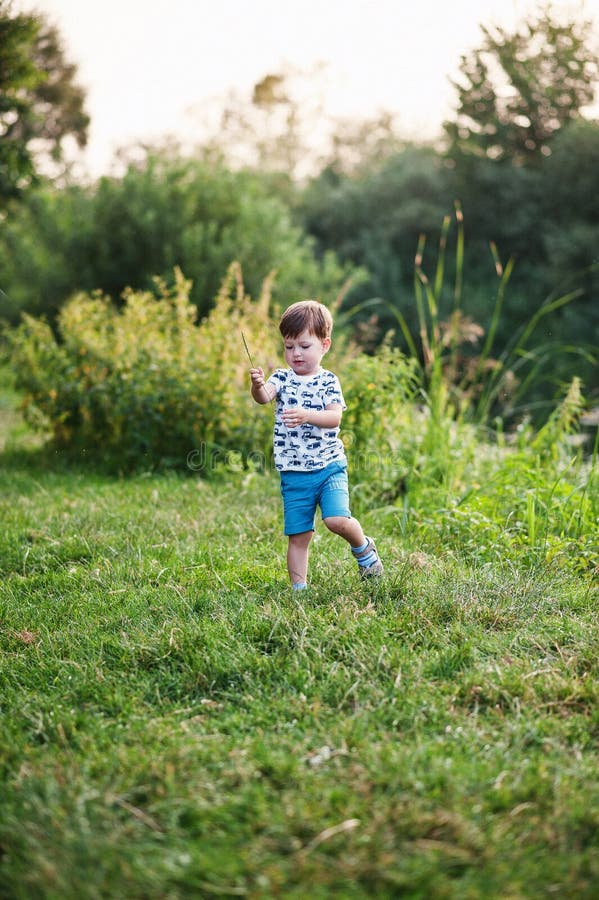 Cute Children Boy on Nature Having Fun Stock Photo - Image of happy ...