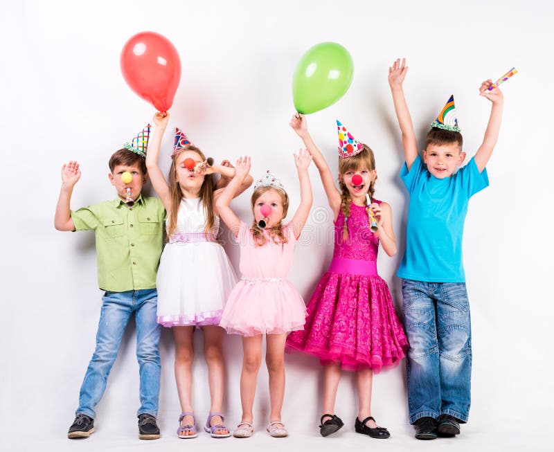 Cute Children Celebrating Birthday Stock Photo - Image of hand, baloons ...