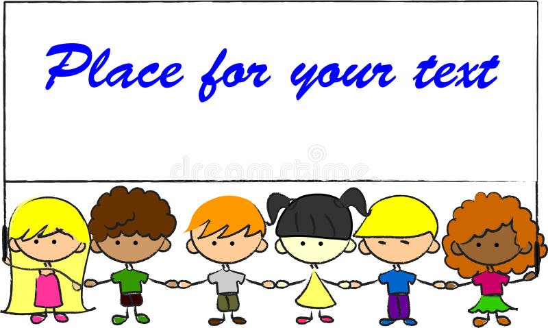 Cute Children Holding Hands Hold the Banner Stock Vector - Illustration ...