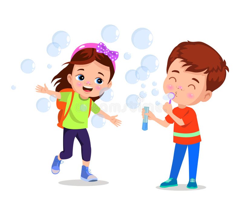 Cute Children Playing with Bubbles Stock Vector - Illustration of ...