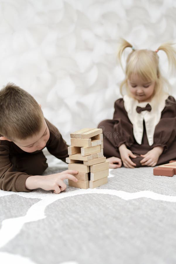 Cute Children Playing with Cubes and Blocks Stock Image - Image of ...