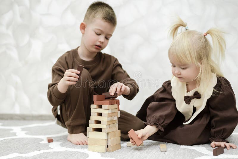 Cute Children Playing with Cubes and Blocks Stock Photo - Image of ...