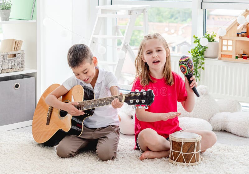 Cute Children Playing Musical Instruments Stock Image - Image of cute ...