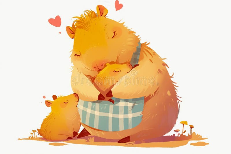 Cute Children S Illustration of a Capybara in an Apron Hugging Her ...