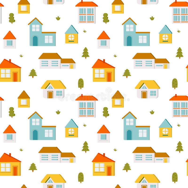 Cute Children S Vector Seamless Pattern. Small Town with Houses and ...