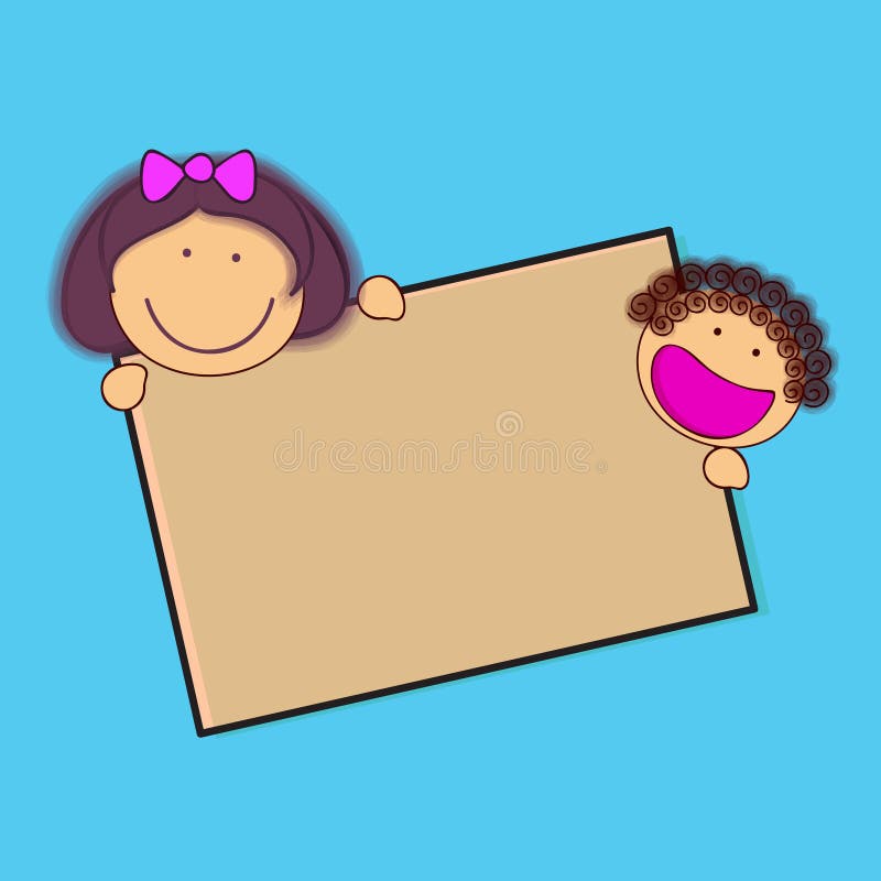 Cute Children Together Holding a Blank Paper Vector Stock Illustration ...
