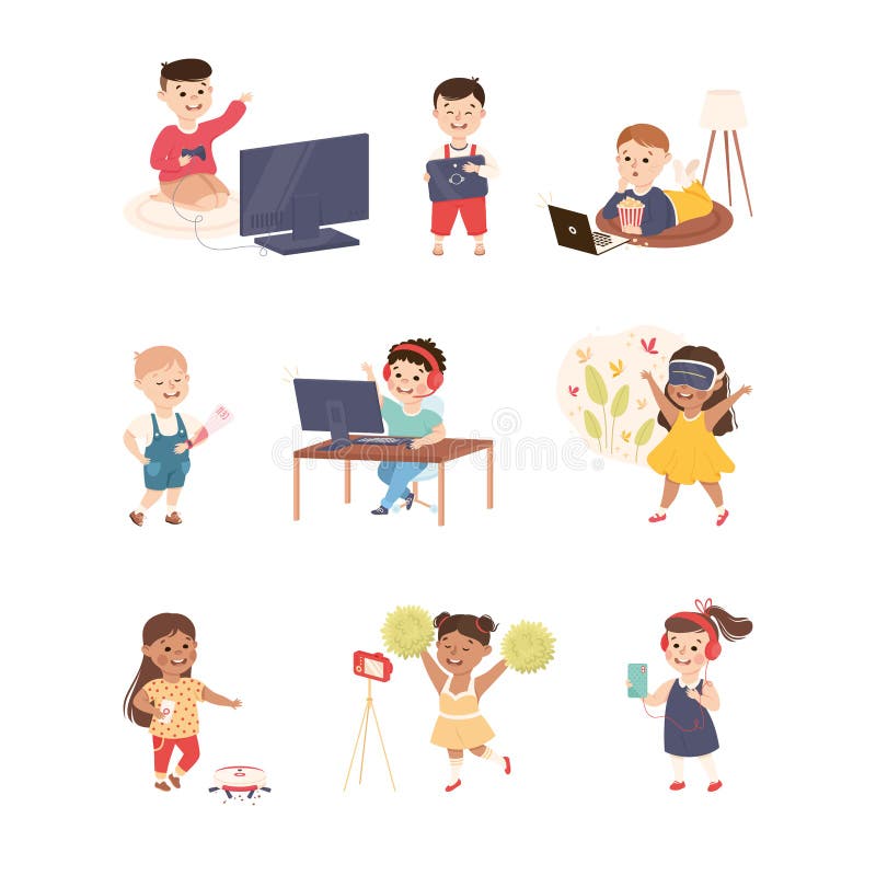 Children Playing Gadgets Stock Illustrations – 95 Children Playing ...