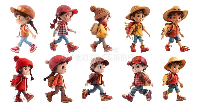 Cute Children Walking, 3d Clipart Bundle, Generated Ai Stock Photo ...