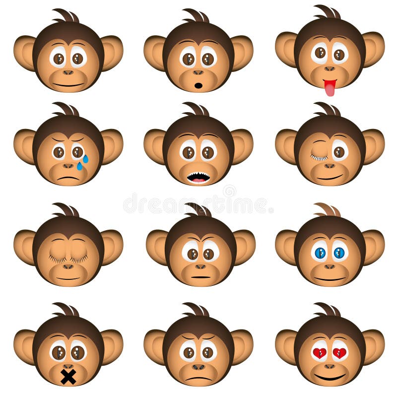 Cute Chimpanzee Head with Facial Expression of Emotions Eps10 Stock ...