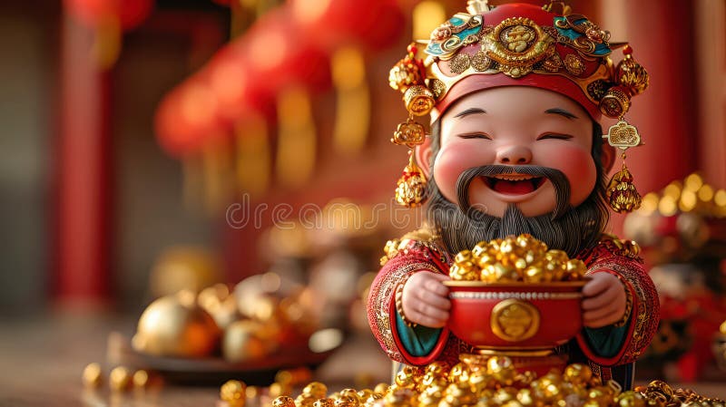 Cute Chinese God of Wealth stock illustration. Illustration of craft ...