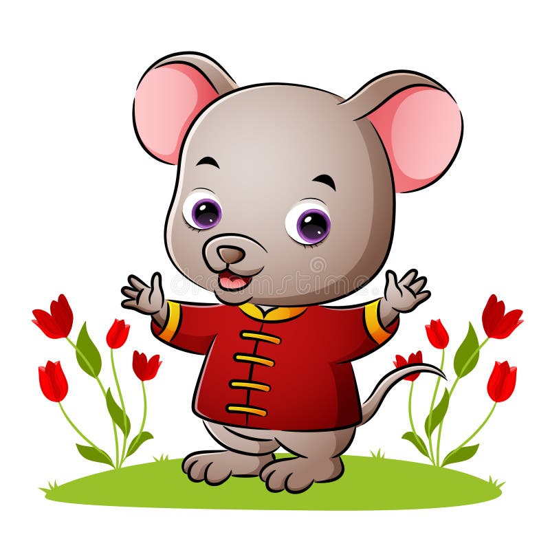 The Cute Chinese Mouse is Waving the Hands Stock Vector - Illustration ...