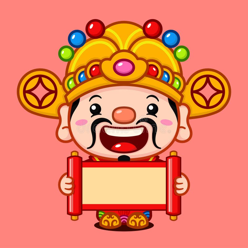 Cute Chinese New Year Fortune God with Scroll Banner Stock Vector ...