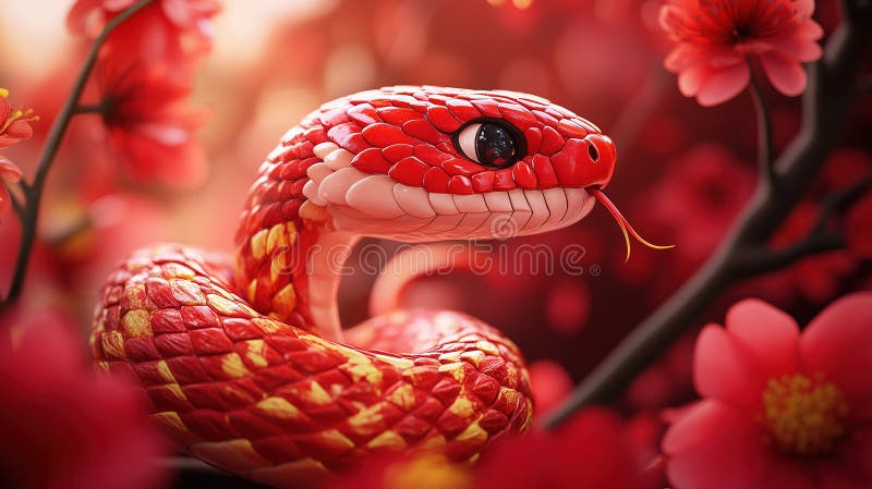 Cute Chinese Snake with Red Envelope Design Surrounded by Flowers Stock ...