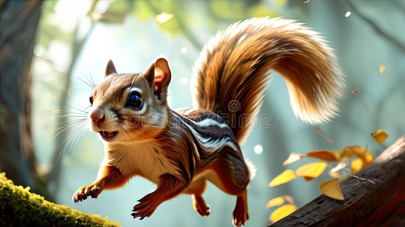 Cute Chipmunk Leaping through the Forest. Stock Illustration ...