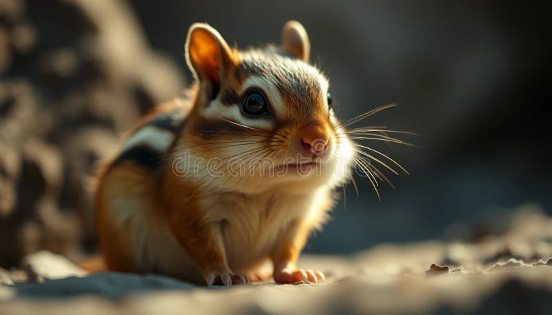 Cute Chipmunk Posing Outdoors on the Ground in Natural Light Stock ...