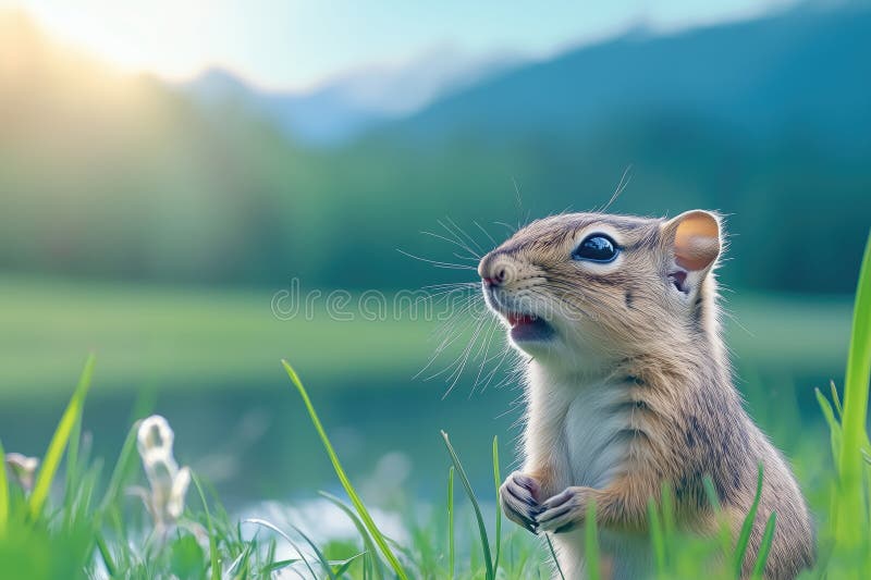 Cute Chipmunk Standing on the Grass, Close Up Portrait Stock ...
