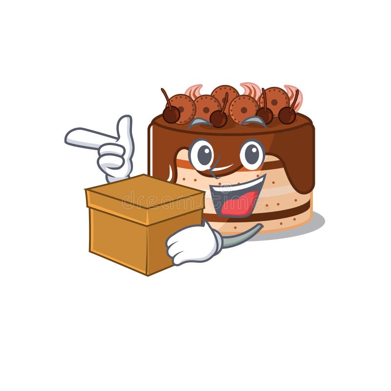 Cute Chocolate Cake Cartoon Character Having a Box Stock Vector ...