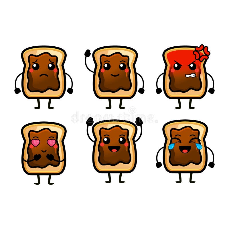 Cute Chocolate Jam Loaf Bread Character Vector Illustration Stock ...