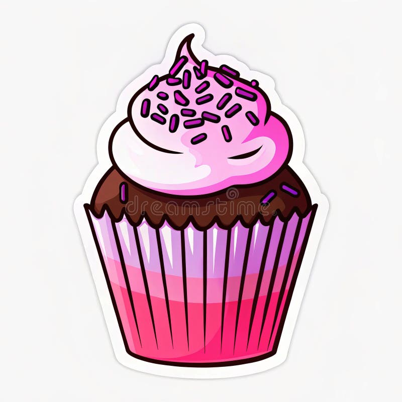 Cute Chocolate and Pink Cupcake Sticker Design Stock Illustration ...