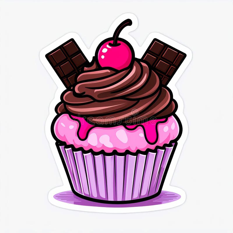 Cute Chocolate and Pink Cupcake Sticker Design Stock Illustration ...