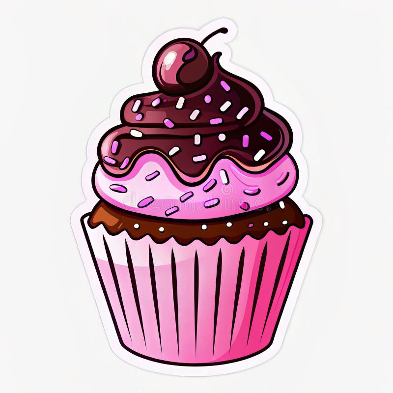 Cute Chocolate and Pink Cupcake Sticker Design Stock Illustration ...