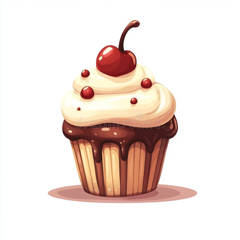 Cute Chocolate and Pink Cupcake Sticker Design Stock Illustration ...