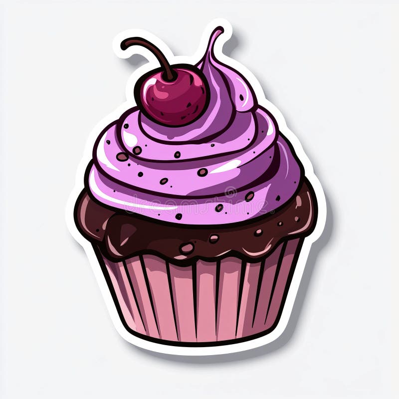Cute Chocolate and Pink Cupcake Sticker Design Stock Illustration ...