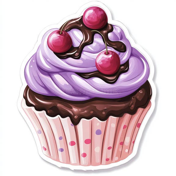 Cute Chocolate and Pink Cupcake Sticker Design Stock Illustration ...
