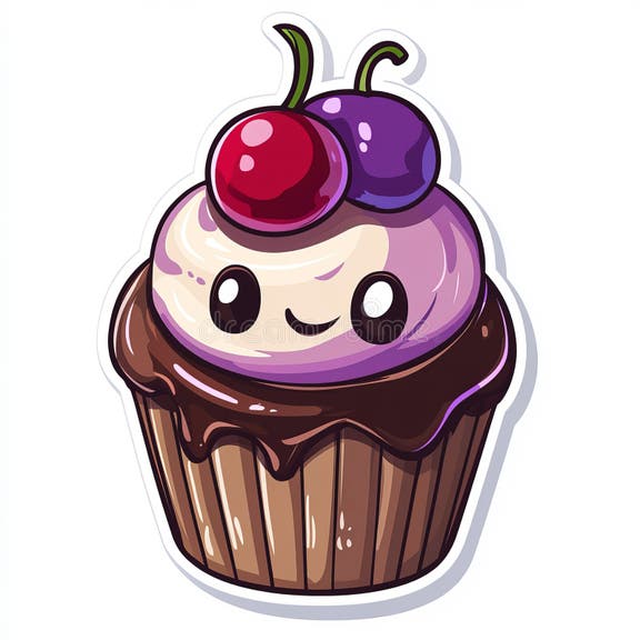 Cute Chocolate and Pink Cupcake Sticker Design Stock Illustration ...