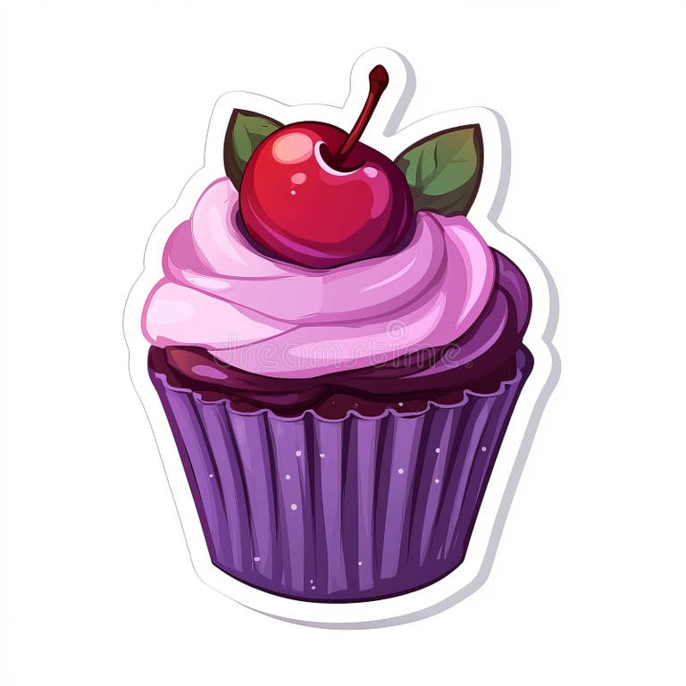 Cute Chocolate and Pink Cupcake Sticker Design Stock Illustration ...