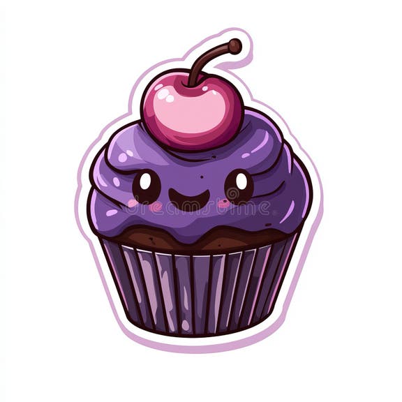 Cute Chocolate and Pink Cupcake Sticker Design Stock Illustration ...