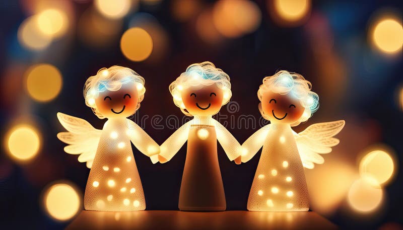Cute Christmas Angels with Lights and Copy Space Stock Illustration ...