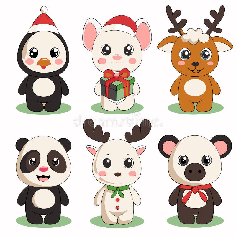 Cute Christmas Animals Cartoon Characters. (1 Stock Vector ...
