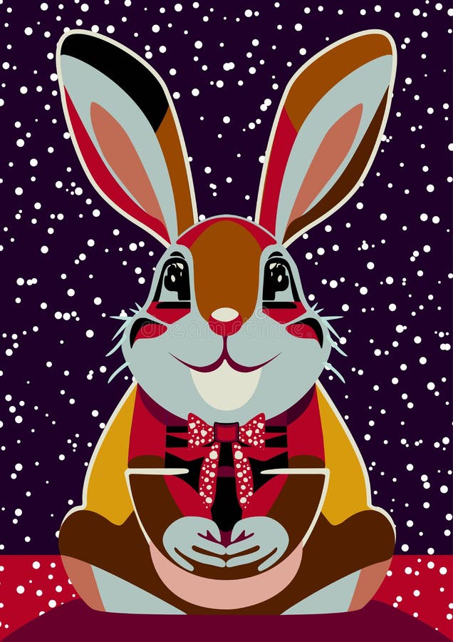 Cute Christmas Background with Bunny. Vector Illustration Stock ...