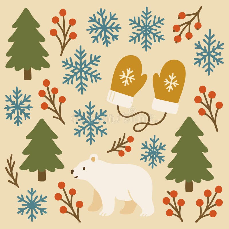 Cute Christmas Bear Print Design in Vector Stock Vector - Illustration ...