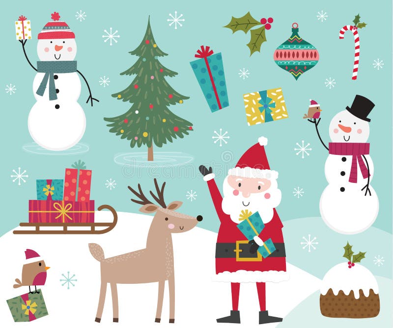 Cute Christmas Character Collection, Sets of Christmas Element Stock ...