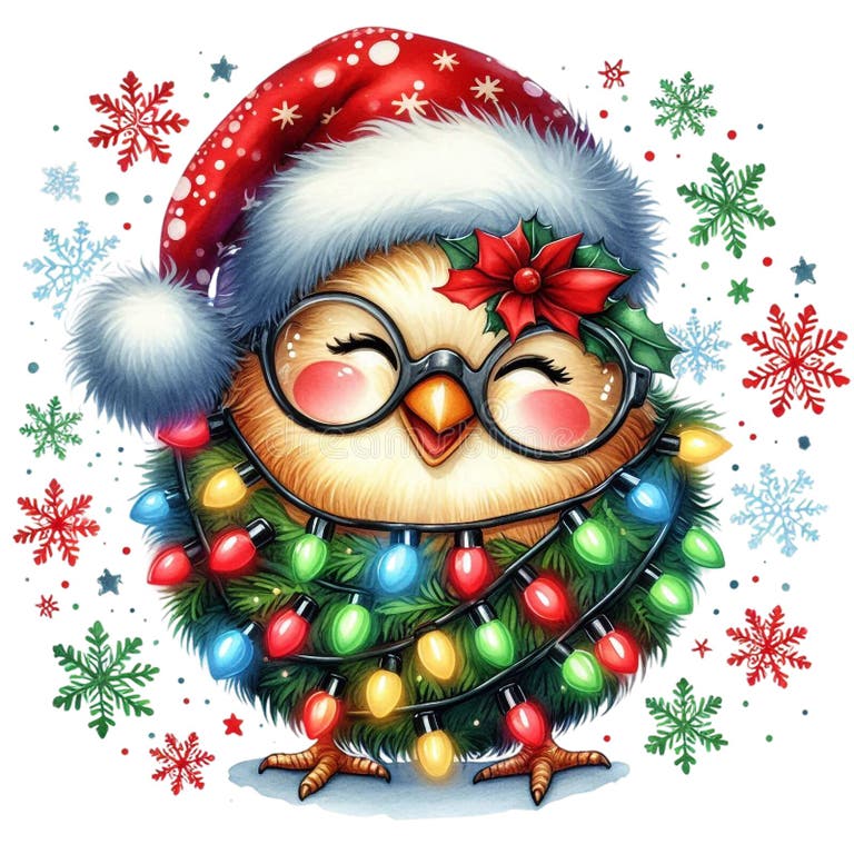 Cute Christmas Chicken with Christmas Lights Stock Illustration ...