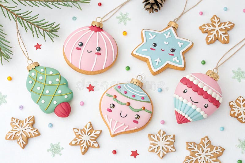Cute Christmas Cookies Shaped As Ornaments Stock Illustration ...